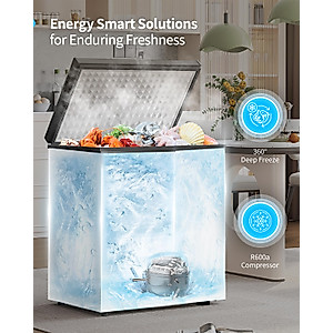 TABU 7.0 Cubic Feet Chest Freezer, Energy Saving Chest Deep Freezer with 7 Level Adjustable Thermostat, Top Opening Compact Freezer with Removable Storage Basket (Black)