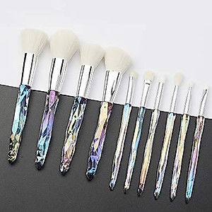 Makeup Brushes Crystal Handle Set, Tenmon 10 PCS Crystal Transparent Handle Kabuki Powder Foundation Brush Concealer Eye Shadow Eyeliner Eyebrow Brush (White)