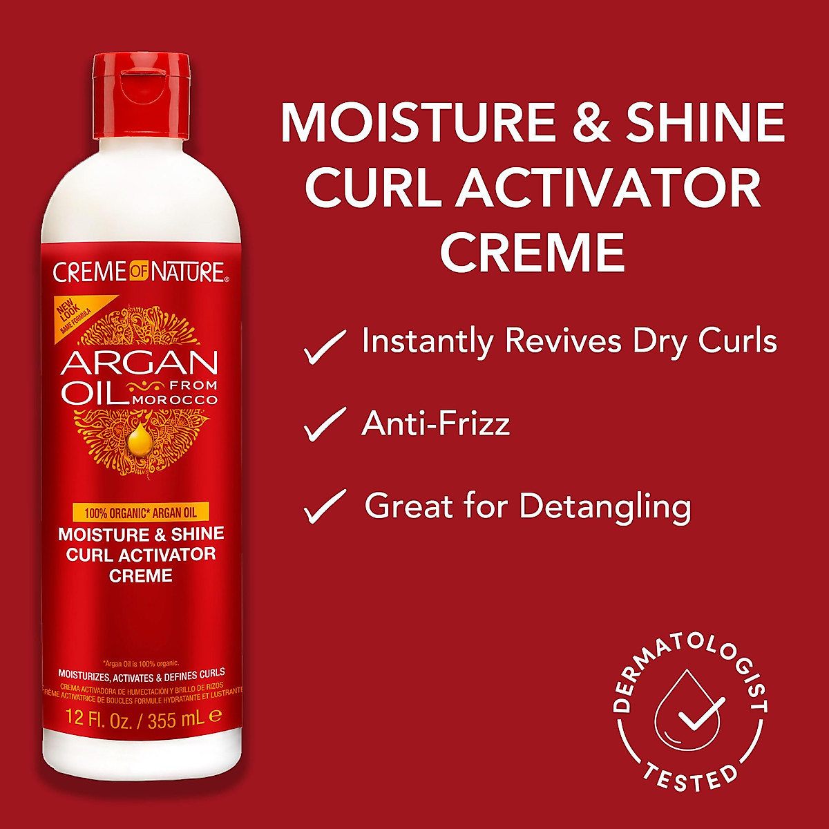 Creme of Nature, Argan Oil Moisture & Shine Curl Activator Crème, Argan Oil of Morocco, 12 Fl Oz