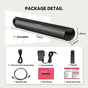 wogree 16 Inches Small Sound Bars for TV, Mini Wireless Bluetooth 5.0 TV Speakers Soundbar with LED Display for Bedroom, Kitchen and Other Small Space