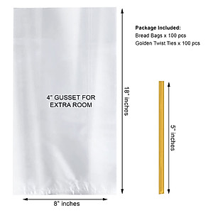 Mantah Bread Bags with Ties, Reusable, 50 Clear Bags and 50 Ties, Bread Bag For Homemade Bread And Bakery Loaf Adjustable Reusable