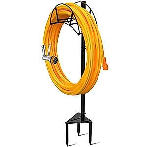 Suchek Metal Garden Hose Holder Stake, Freestanding, Heavy Duty Water Hose Stand, In Ground Hose Rack Organizer for Outside Yard (Black)