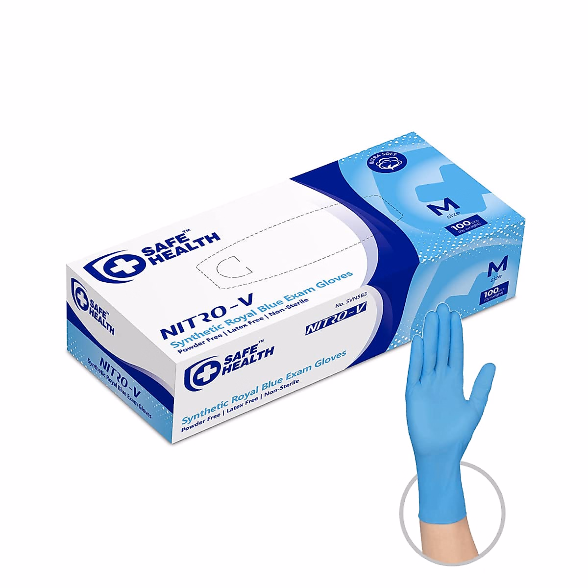 Safe Health Blue Nitrile Gloves, Medium, 100 Pcs
