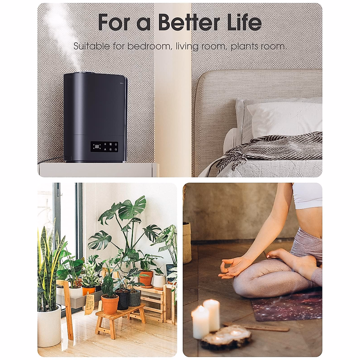 Humidifiers for Bedroom, 6L Top Fill Cool Mist Humidifiers for Large Room for Plants,TABYIK Air humidifier with Humidistat and Timer, with Essential Oil Diffuser Quiet for Home Black