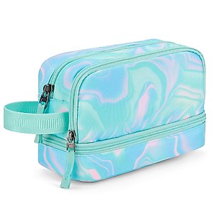 Choco Mocha Blue Pencil Case for Girls, Soft Zipper Pencil Pouch for Teen Girls,Pencil Bag for Kids Girls with 3 Compartments, Teal