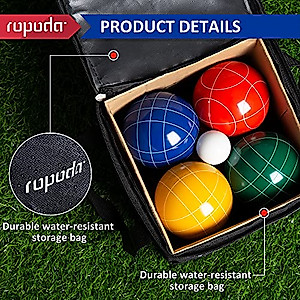 ropoda 90mm Bocce Ball Set with 8 Balls, Pallino, Case and Measuring Rope for Backyard, Lawn, Beach & More (4 to 8 Person Bocce Ball Set)