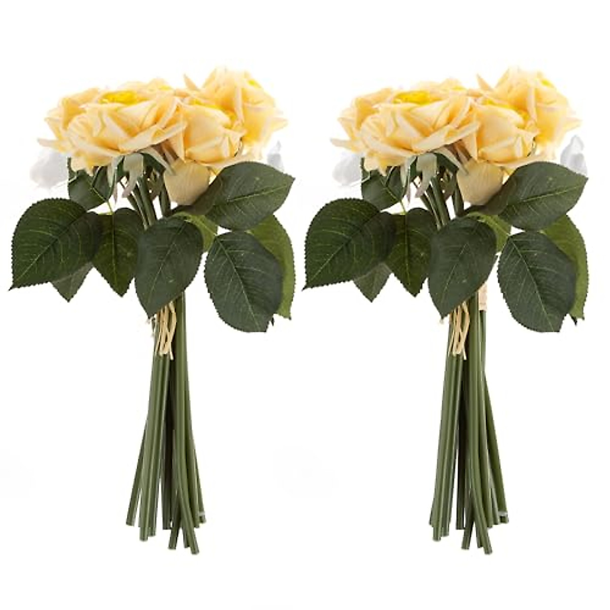 Pure Garden Rose Artificial Flowers - 18Pc Real Touch 11.5-Inch Fake Flower Set with Stems for Home Decor, Wedding, or Bridal/Baby Showers (Yellow)