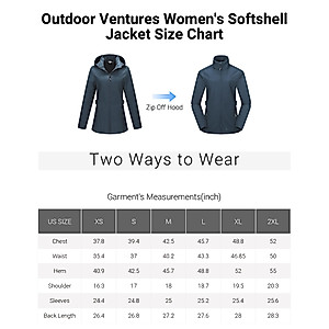 Outdoor Ventures Women's Softshell Jacket with Removable Hood, Insulated Windbreaker Waterproof Warm Fleece Lined Coat