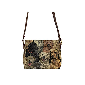 Dog Shoulder Bag - Zippered Cross Body Purse - Woven Tapestry Design