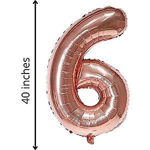 40 Inch Rose Gold Jumbo Digital 6 Number Balloons Huge Giant Balloons Foil Mylar Number Balloons for Birthday Party,Wedding, Bridal Shower Engagement Photo Shoot, Anniversary (Rose Gold ,Number 6)
