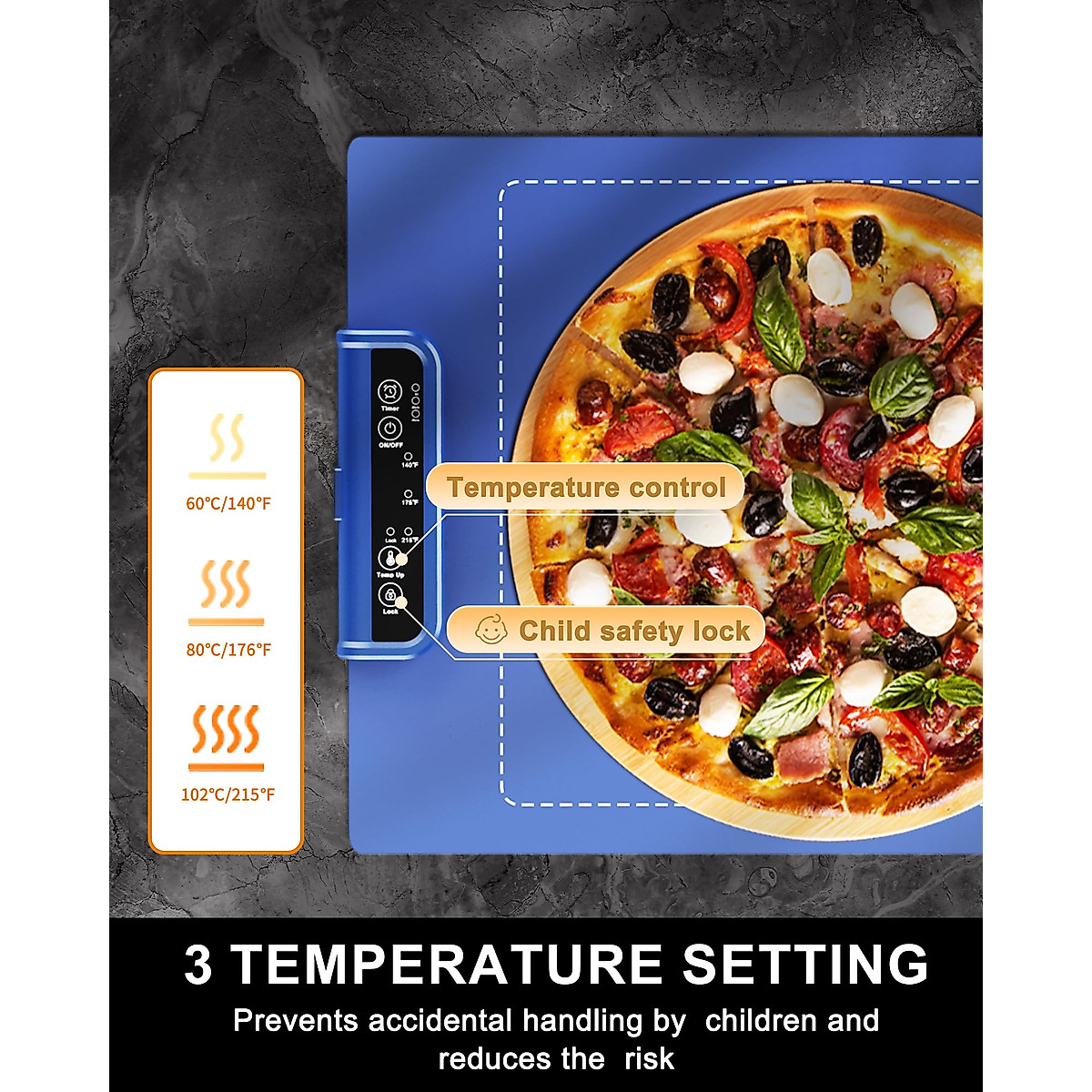 Electric Warming Tray, Warming Mat for Food Rollable & Portable, 3 Temperature Settings, 4H Timer, Safety Lock, Food Warmer for Buffet, Party Family Gatherings, Sabbath, Countertop