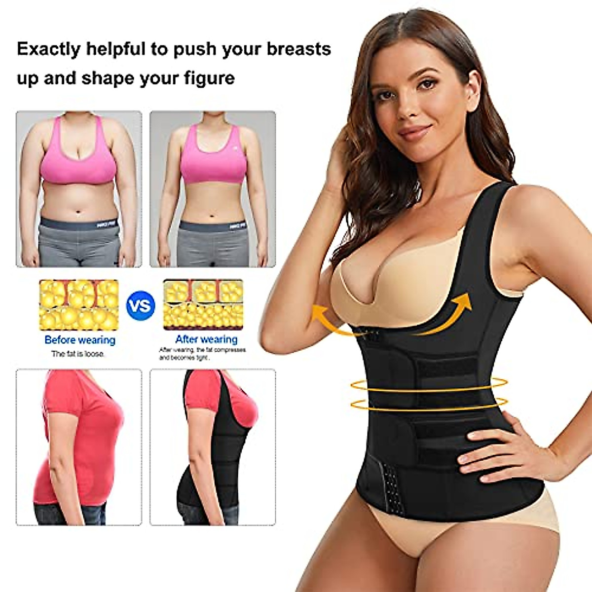 Eleady Waist Trainer Vest for Women Corset Trimmer Belt Slimming Body Shaper Tummy Control Cincher Workout Girdle (Black, Medium)