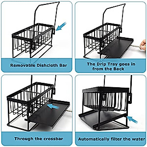 DMJWAN Kitchen Sink Caddy Organizer, 304 Stainless Steel Sponge Holder Sink Caddy for Dish Rags Brush Soap Scrubber with Auto Drain Tray