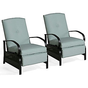 Ulax furniture Adjustable Patio Recliner Chair Set of 2 Reclining Lounge Chair Metal Relaxing Recliner Sofa Chair Outdoor Metal Furniture Chair with Thick Cushion, Mist