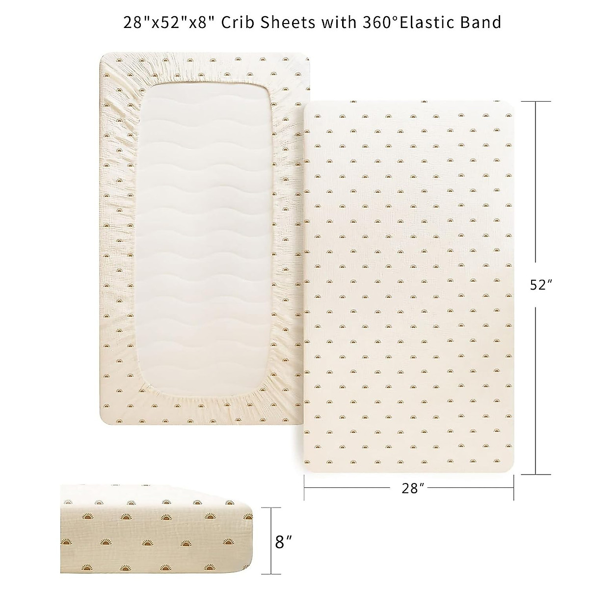 Konssy 2 PCS Muslin Fitted Crib Sheets 100% Cotton Baby Crib Sheets for Standard Crib Mattress (28 X 52 Inches), Soft and Breathable for Boys, Girls