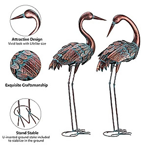 chisheen Crane Garden Statues Outdoor Metal Heron Yard Art Bird Sculpture for Lawn Patio Large Size, Set of 2