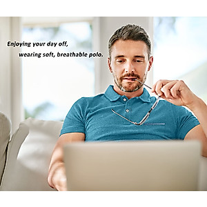 V VALANCH Men's Polo Shirts Sport Casual Short Sleeve Golf Polo Moisture Wicking Collared Tennis T-Shirt Aque Blue L