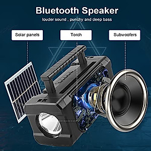 Portable Solar Bluetooth Speaker with Outdoor Emergency Flashlight, FM Radio Function, High Audio Bluetooth Speaker High Power Wireless Speaker