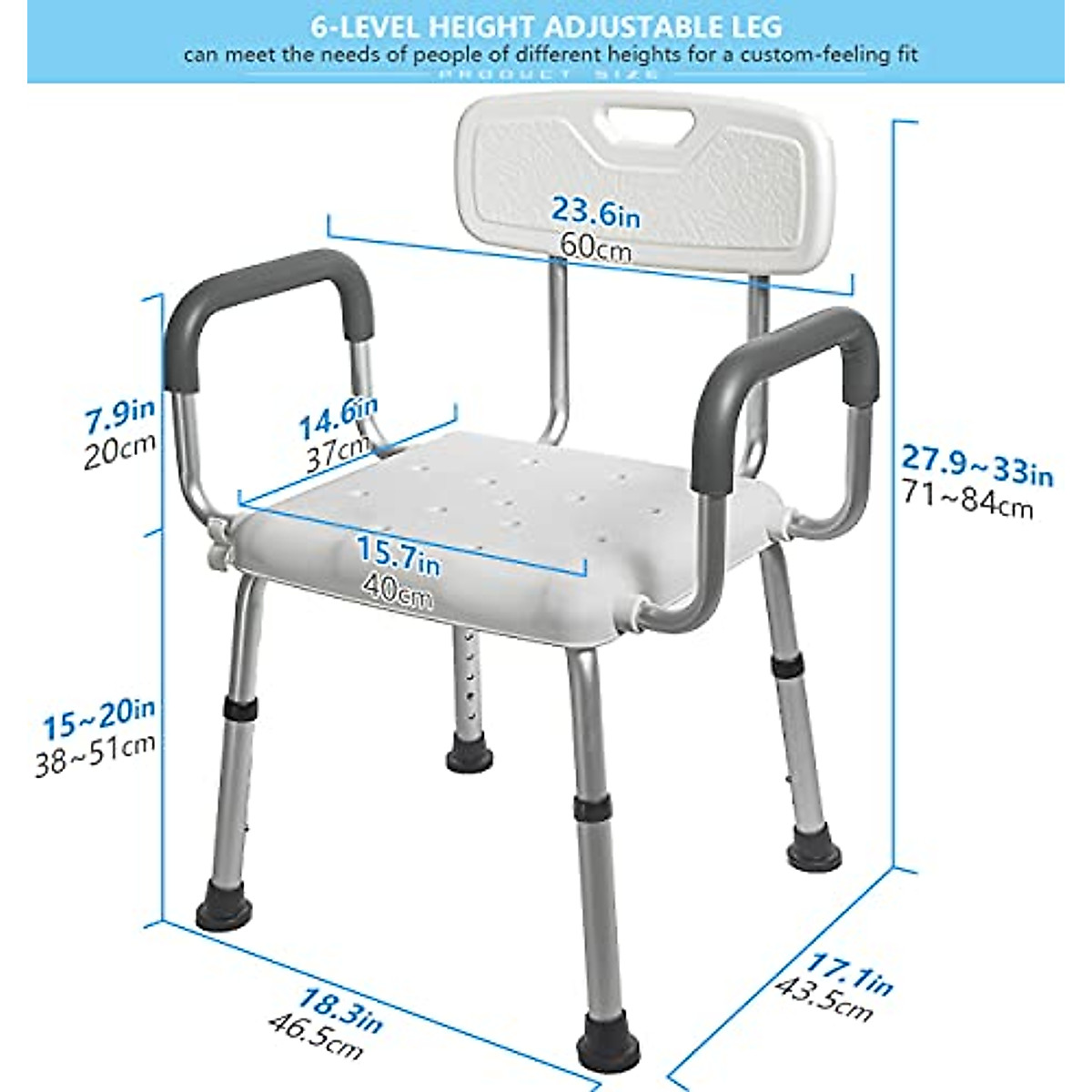 Morimoe Shower Chair for Elderly,Wide Seat,Easy Assembly,Adjustable Height,Non-Slip Feet