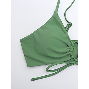 Meetall Sage Green High Cut Triangle Bikini Set Swimsuits for Women Sexy Cheeky String Brazilian Bathing Suits Two Piece Size M