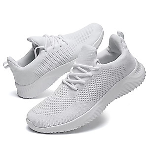 Mens Slip-on Tennis Shoes Walking Running Sneakers Lightweight Breathable Casual Soft Sole Mesh Work Gym Trainers White