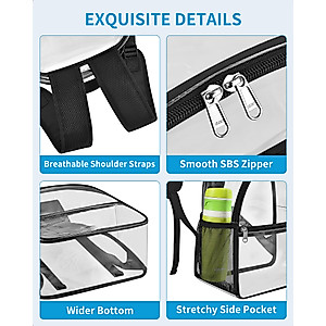 Paxiland Clear Backpack Stadium Approved 12×12×6, Clear Backpack Heavy Duty with Wider Shoulder Straps, Clear Mini Backpack for Concert Sport Events Work Travel School