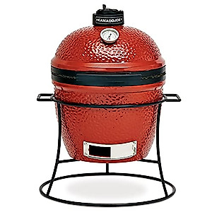Kamado Joe KJ13RH Joe Jr. 13.5 inch Portable Charcoal Grill with Cast Iron Cart and Heat Deflectors, Blaze Red & Classic Accessories Veranda Water-Resistant 21 Inch Kamado Mini Ceramic BBQ Grill Cover