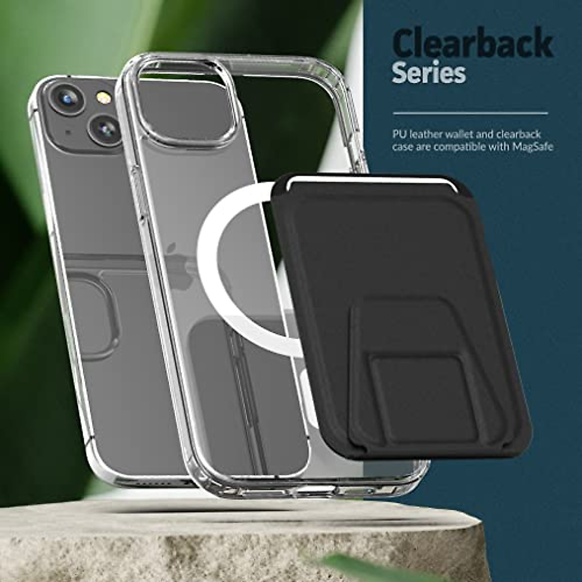 Encased Wallet Case Set Designed for iPhone 14 Plus Case with Magnetic Kickstand Card Holder (Screen Protector Included) Compatible with MagSafe, Crystal Clear (3-in-1)