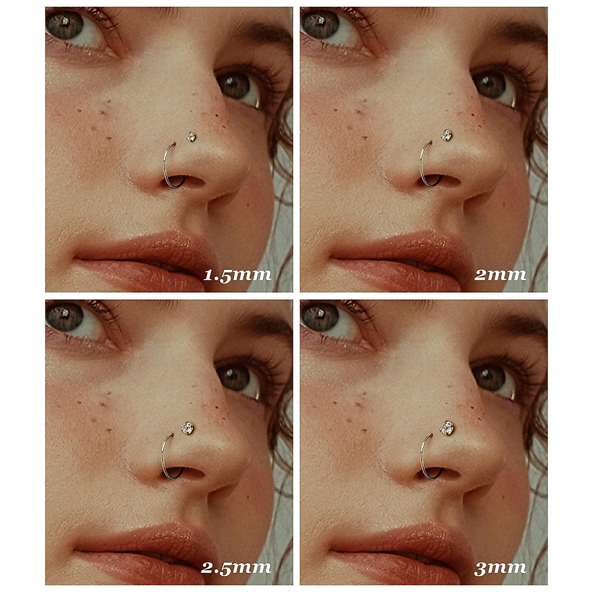 Sllaiss 22G 925 Sterling Silver Nose Rings Studs L Shaped CZ Nose Rings Hoop for Women Men Corkscrew Nose Rings Helix Piercing Jewelry Set Cartilage Earrings Hoop Tragus 8Pcs (3)