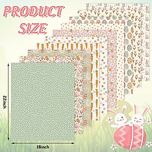 Whaline 10Pcs Easter Cotton Fabric Bundles Easter Bunny Egg Carrot Flower Fat Quarters Pastel Easter Spring Quilting Patchwork for DIY Handmade Craft Party Decor, 18 x 22 Inch