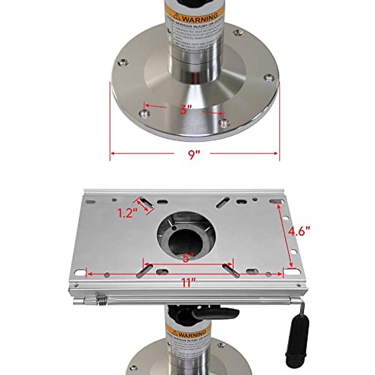 POROHOM Aluminum Adjustable Height Locking Boat Seat Pedestal with Slide，Boat Chair Base with height adjustable from 13 inches to 19 inches, silvery
