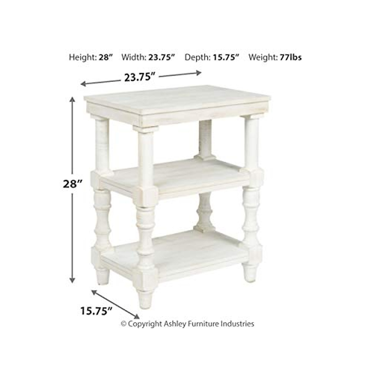 Signature Design by Ashley Dannerville Cottage Wood Accent Table with USB Plug Chargers, 28", White