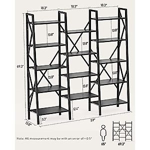Gizoon Modern Triple Wide 5 Tiers Bookshelf with Storage,Industrial Bookcase with 14 Open Display Shelves, Large Etagere for Living Room/Home/Office-Black