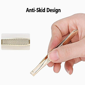 Tvoip 3Pcs Eyebrow Tweezer Golden Stainless Steel Slant/Flat Tip Curved Forceps Hair Removal Cosmetic Makeup Tool Kit Face Trimmer