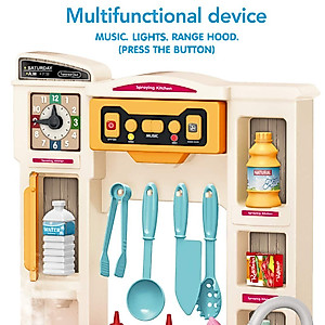 FRJINIE Toy Kitchen for Toddler, Kids Kitchen Set with Play Sink with Running Water, Realistic Light & Sound, Pretend Role Play Kitchens Apron Temperature Sensing Play Food for Boys & Girls (Red#2)