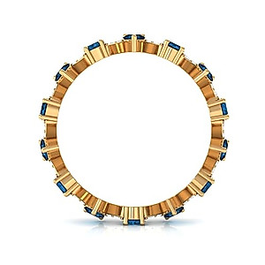 Rosec Jewels Real London Blue Topaz Eternity Ring, Stackable Wedding Anniversary Jewelry for Women, Aaa Quality, 14K Yellow Gold, Size:US 9.00