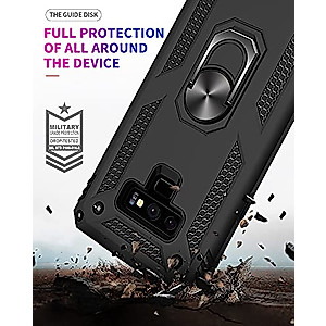 Samsung Note 9 Phone Case, Galaxy Note 9 Case with 3D PET Screen Protector, Androgate Military-Grade Ring Holder Kickstand Car Mount 15ft Drop Tested Shockproof Cover Case for Galaxy Note 9, Black