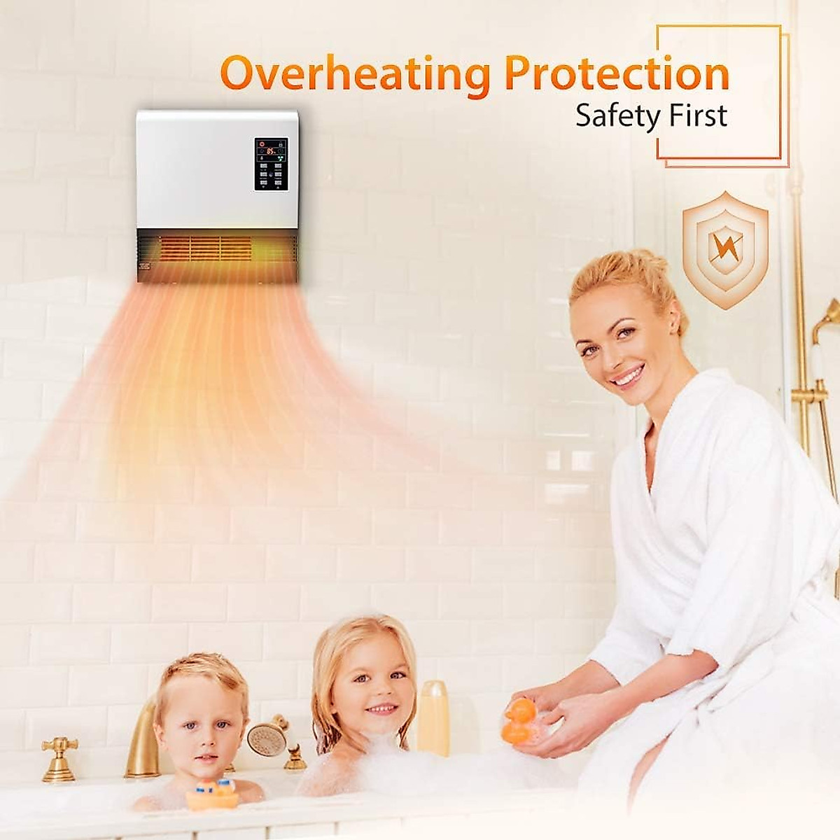 TRUSTECH Floor & Wall Mounted Heater, 1500W Space Heater with Adjustable Thermostat, Remote, 12H Timer, 3 Modes, Child Lock, Waterproof Plug, Quick Heat Infrared Heater for Indoor Use Garage, Basement