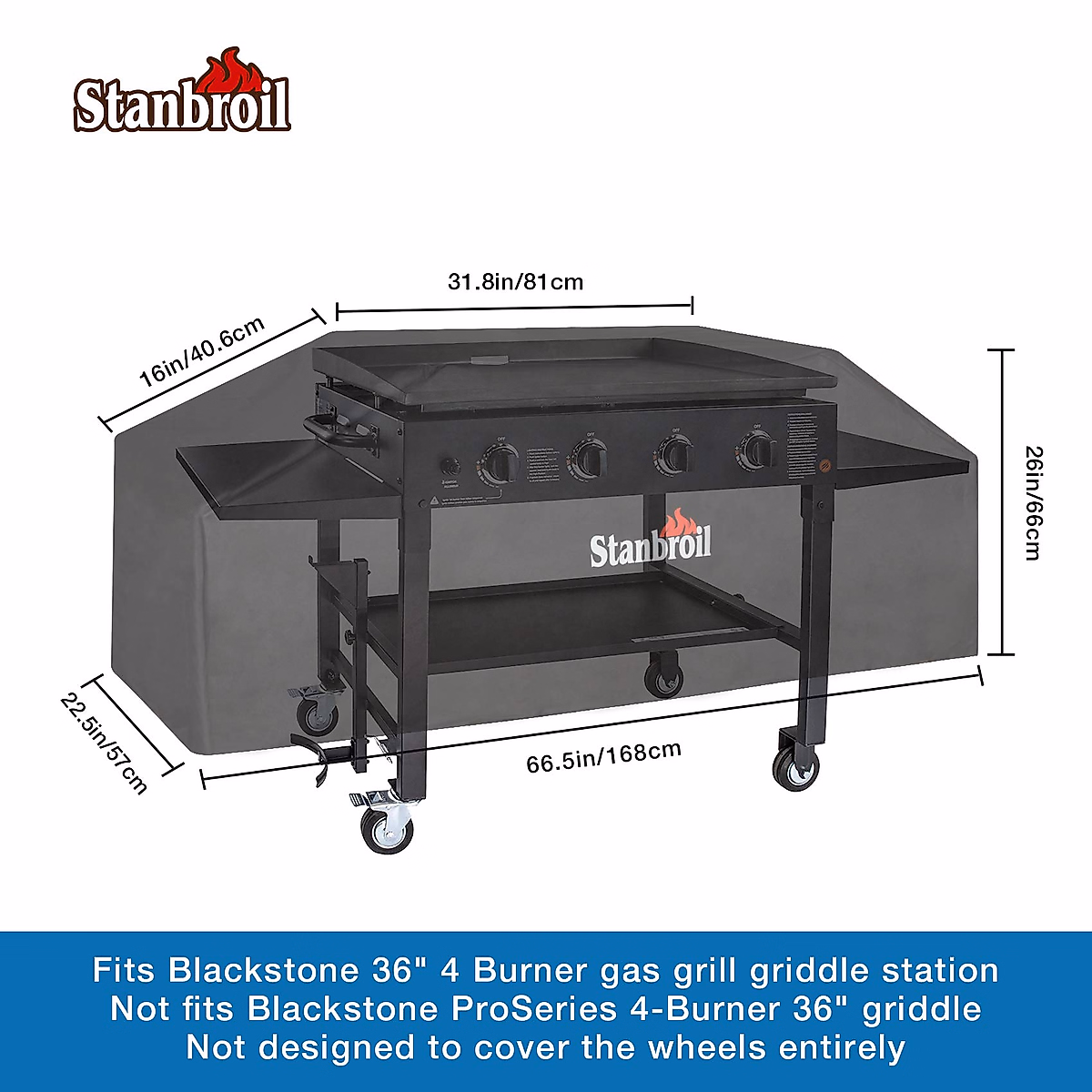Stanbroil 36 inch Griddle Cover for Blackstone 4 Burner Grills, 600D Heavy Duty Waterproof Canvas Flat Top Gas Grill Cover for Blackstone 36" Griddle Cooking Station