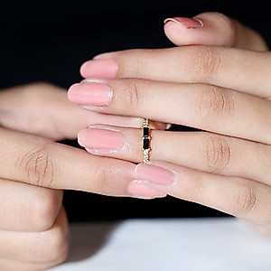 Natural Black Onyx Diamond Promise Ring For Women, Certified Onyx Stackable Ring, AAA Quality - With Jewelry Box, 14K Yellow Gold, Size:US 7.00