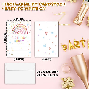 Chuxvon Birthday Party Invitations, Rainbow Heart Birthday Invitations, Double-Sided Fill In Birthday Invites, Birthday Party Favors Decorations Supplies, 20 Cards With 20 Envelopes(Invite-A01)