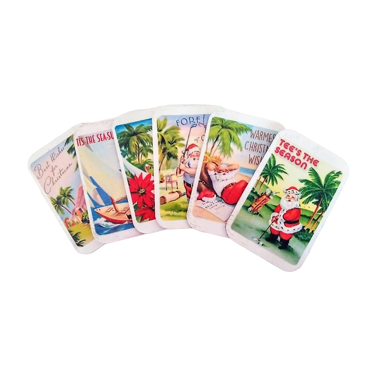 Set Of 6! Santa's Florida Christmas Miniature Wood Signs For Dollhouse Decor, Scrapbook Embellishments, Ephemera