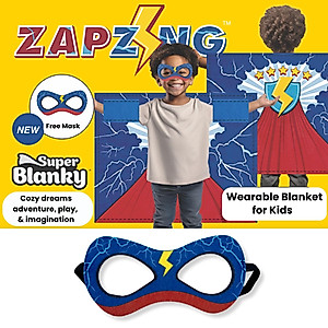 Super Blanky Kids Wearable Blanket - Lightning Bolt Blanket for Kids with Mask - Cozy Plush for Pretend Play, Bedtime, or Gifts - Perfect Birthday or Christmas Gift for Boys - Wearable Blanket Kids