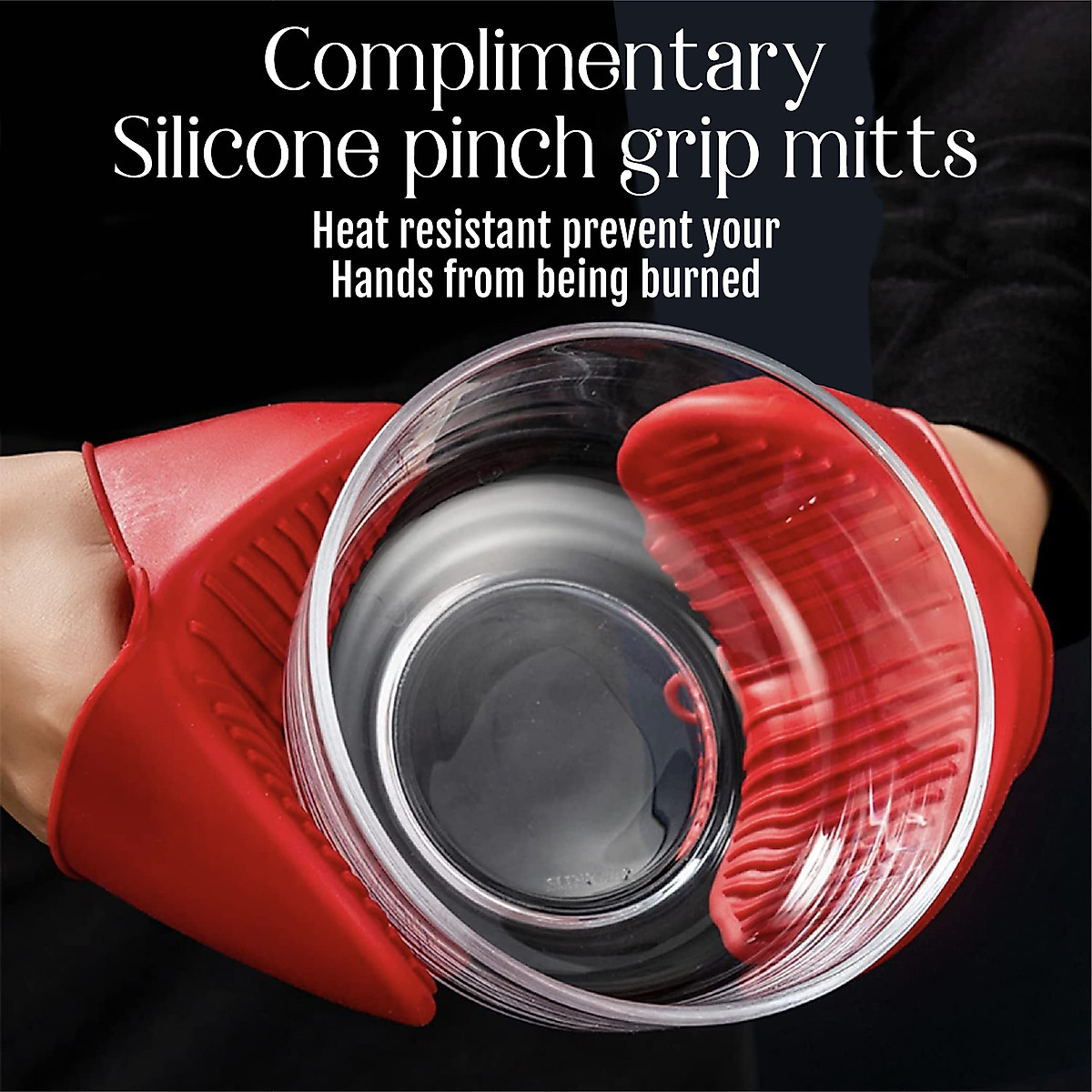 2 Pack Air Fryer Silicone Liners, Blue and Red Silicone Air Fryer Liner, Silicone Air Fryer Liners Reusable with Cooking Guide Times Sheet, Air Fryer Liners Silicone, Red Gloves