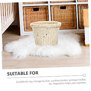 Wastebasket Trash Can Wicker Bathroom Bin Bedroom Supplies Baskets Garbage Basket Trash Can Rattan Storage Baskets Garbage Bin Seaweed Potted Plant White Office