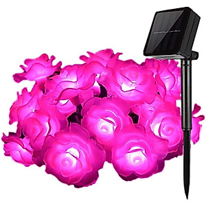 AMZSTAR 30LED Rose Flower Solar Strings Lights, Waterproof Outdoor Lights Solar Fairy Lights 20ft LED Flower Lights Decoration Lights for Outdoor,Lawn,Wedding,Patio,Party (Pink)