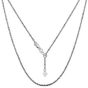 Jewelry Affairs 14k White Real Gold Adjustable Sparkle Chain Necklace, 1.5mm, 22"