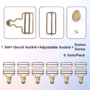 6 Sets Metal Overalls Buckles, 1-1/2" Overall Replacement Clasp Clips with Adjustable Tri Glide Slide Buckle and Buttons for Jeans Suspender, Bib Pants DIY Sewing Accessories (Bronze)
