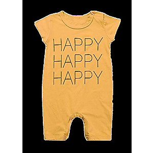 AYIYO Baby Infant Short Sleeves Happy Printed Bodysuit Rompers Shortalls Outfit Yellow