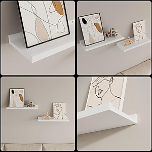 BONTEC Floating Shelves Set of 2, Wood Wall Mounted Shelves with Lip, 16 inch Bathroom Shelves for Bathroom, Bedroom, Living Room and Kitchen Wall Organizer up to 22lbs, White